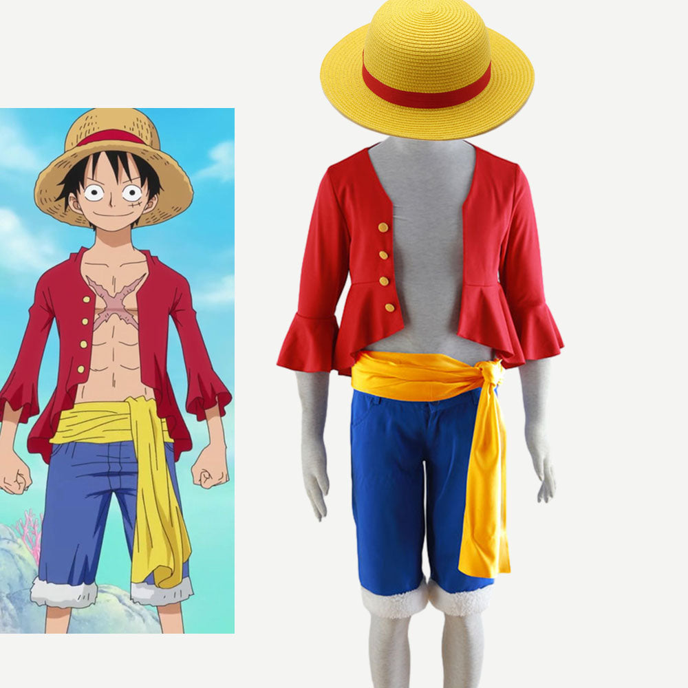 Anime One Piece Luffy Costume Cosplay Suits with Hat Men and Kids Hall ...