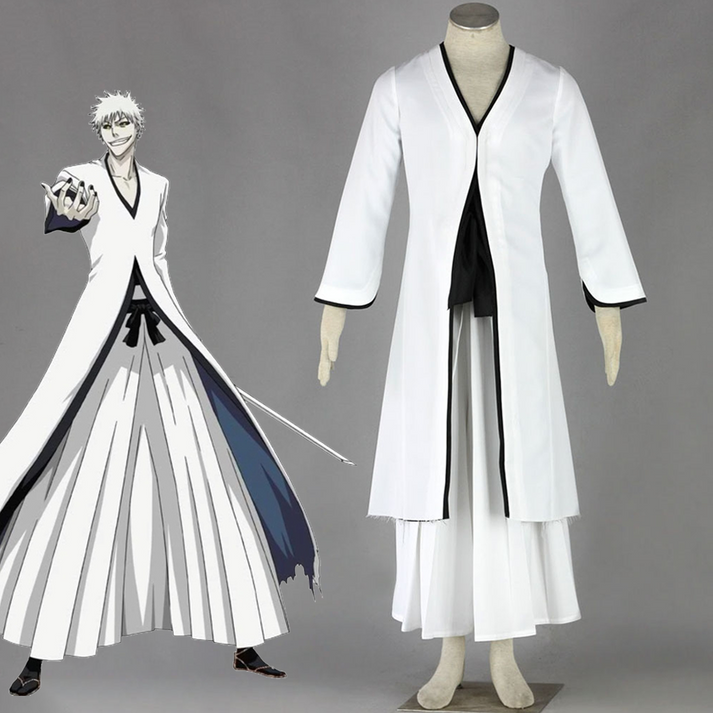 Anime Bleach Costume Ichigo Kurosaki Cosplay White Suits Men and Kids ...